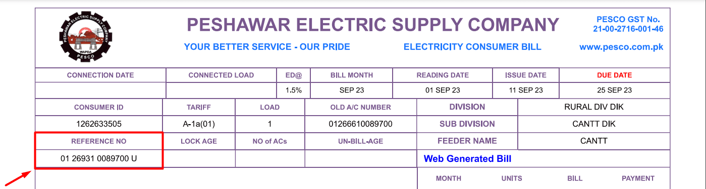 PESCO Online Bill - Pakistan Wise